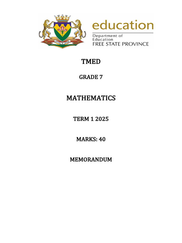 Grade 7 Maths Term 1 Answer Key 2025 | PDF | Memorandum | Cognition