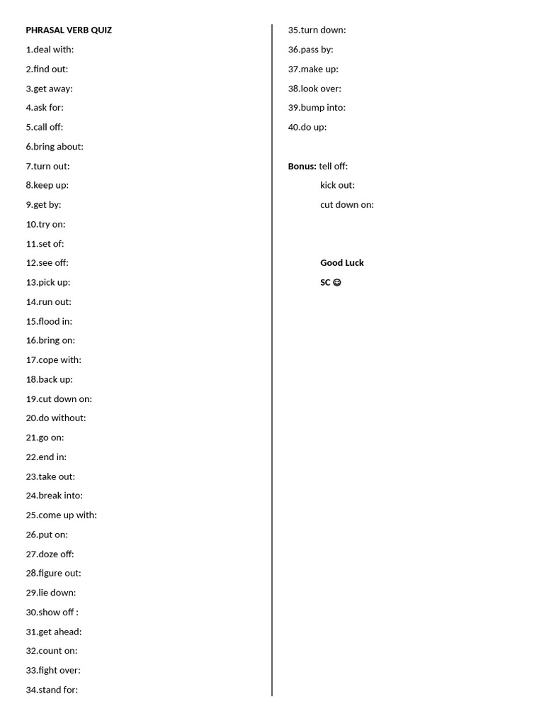 Phrasal Verb Quiz | PDF