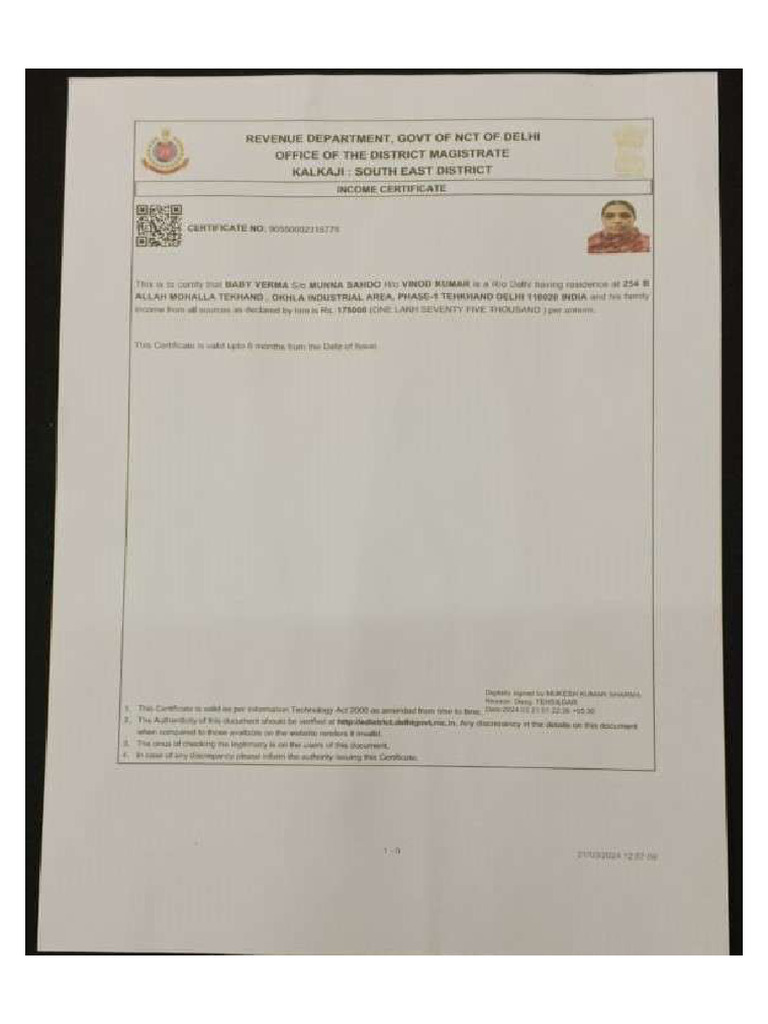 Income Certificate | PDF