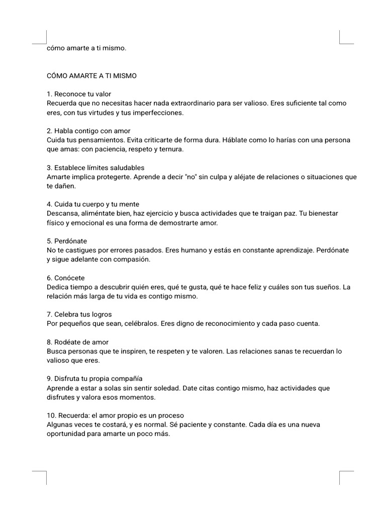 cómo amarte a ti mismo. - | PDF
