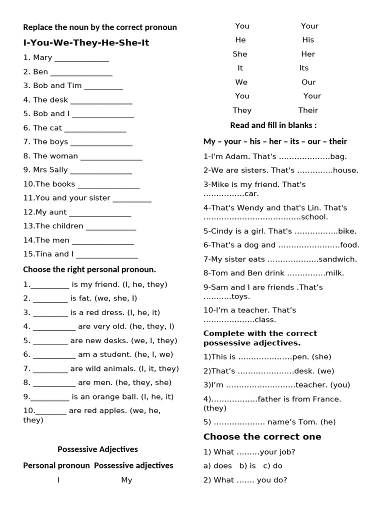 English Pronoun & Grammar Exercises | PDF | Language Mechanics ...