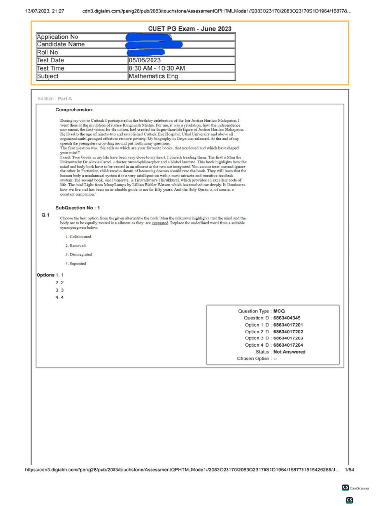 Cuet PG Math 2023 | PDF