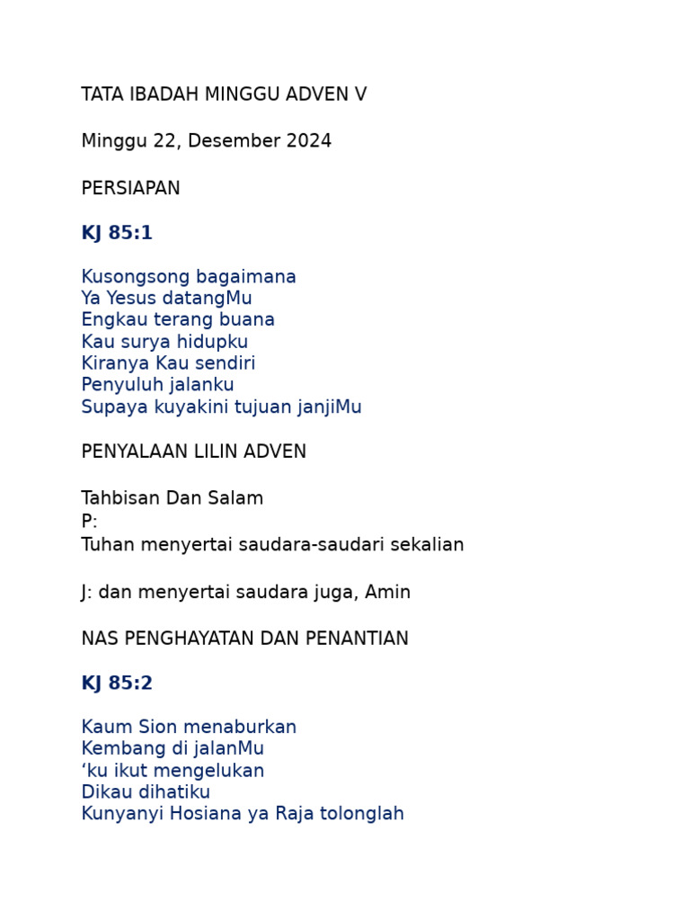 Tata Ibadah Minggu Adven IV | PDF