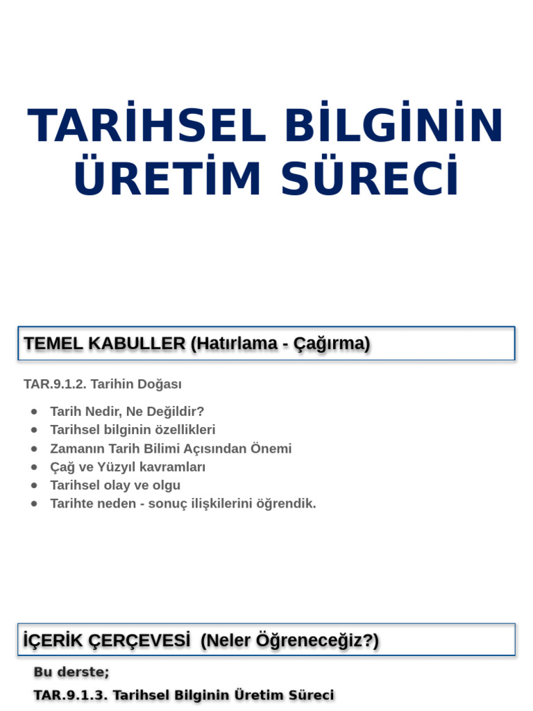 TAR.9.1.3 Tarihsel Bilginin Üretim Süreci Plan, Sunum Ve Slaytı 2024 Maarif Modeli | PDF