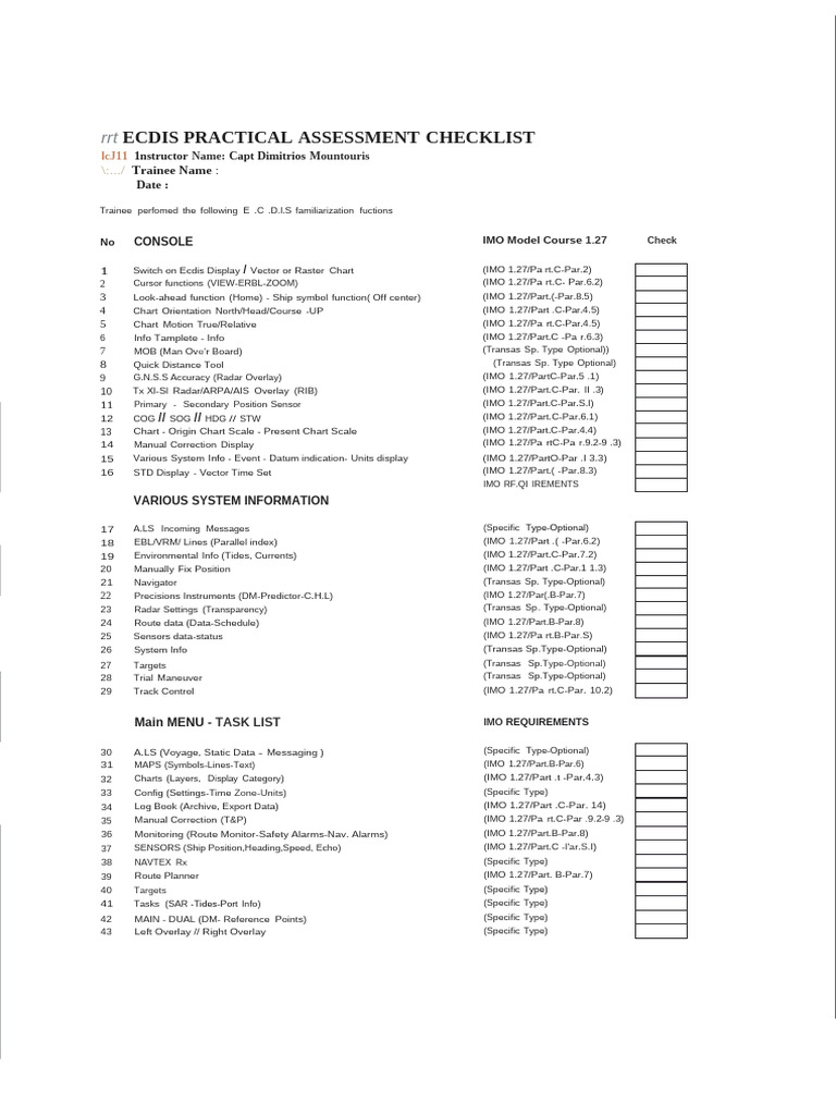 ECDIS Practical Assessment Checklist 1 (2 Files Merged) | PDF | Navigation
