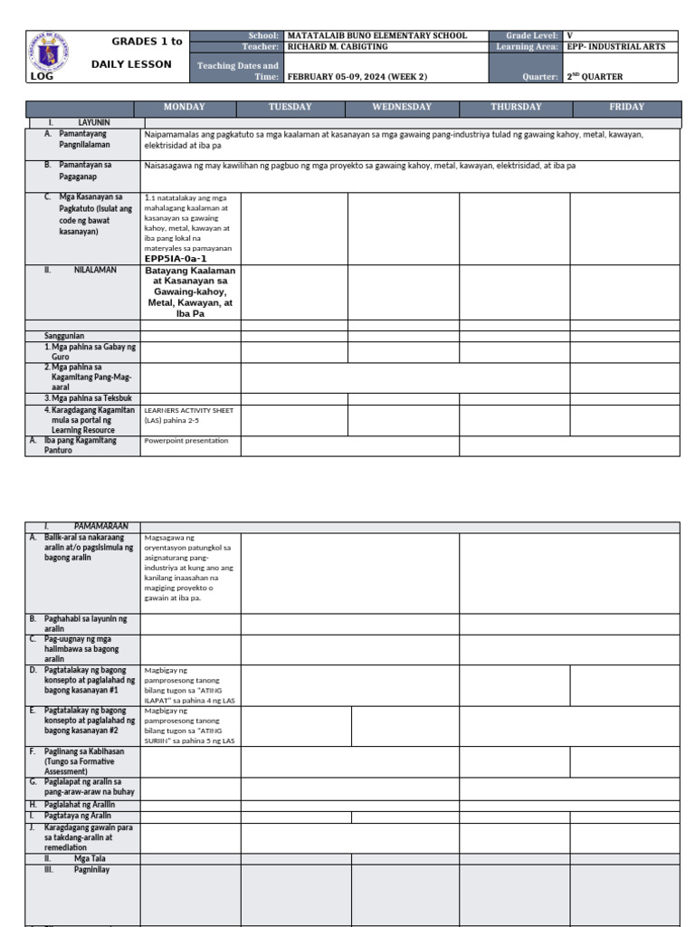 DLL - Epp 5 - Q1 - W2 | PDF