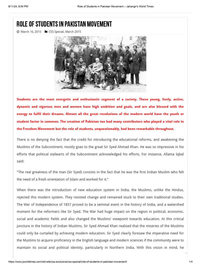 Students' Impact on Pakistan Movement | PDF | Pakistan Movement | Pakistan