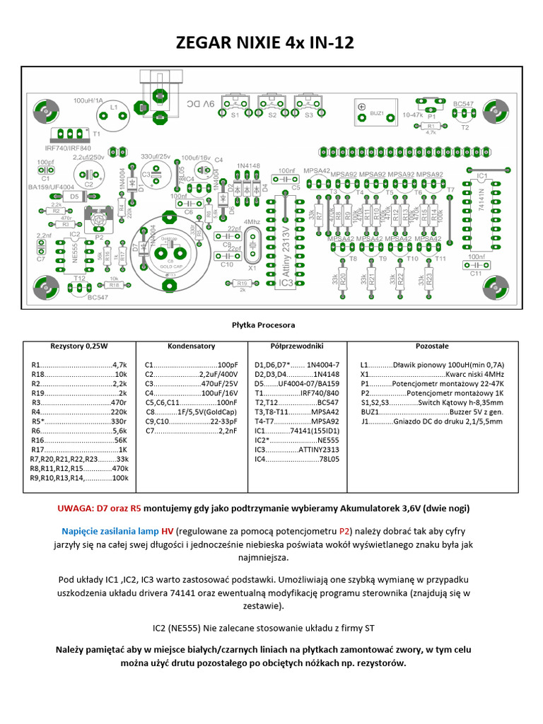 Zegar Nixie 4x IN-12 Spis | PDF