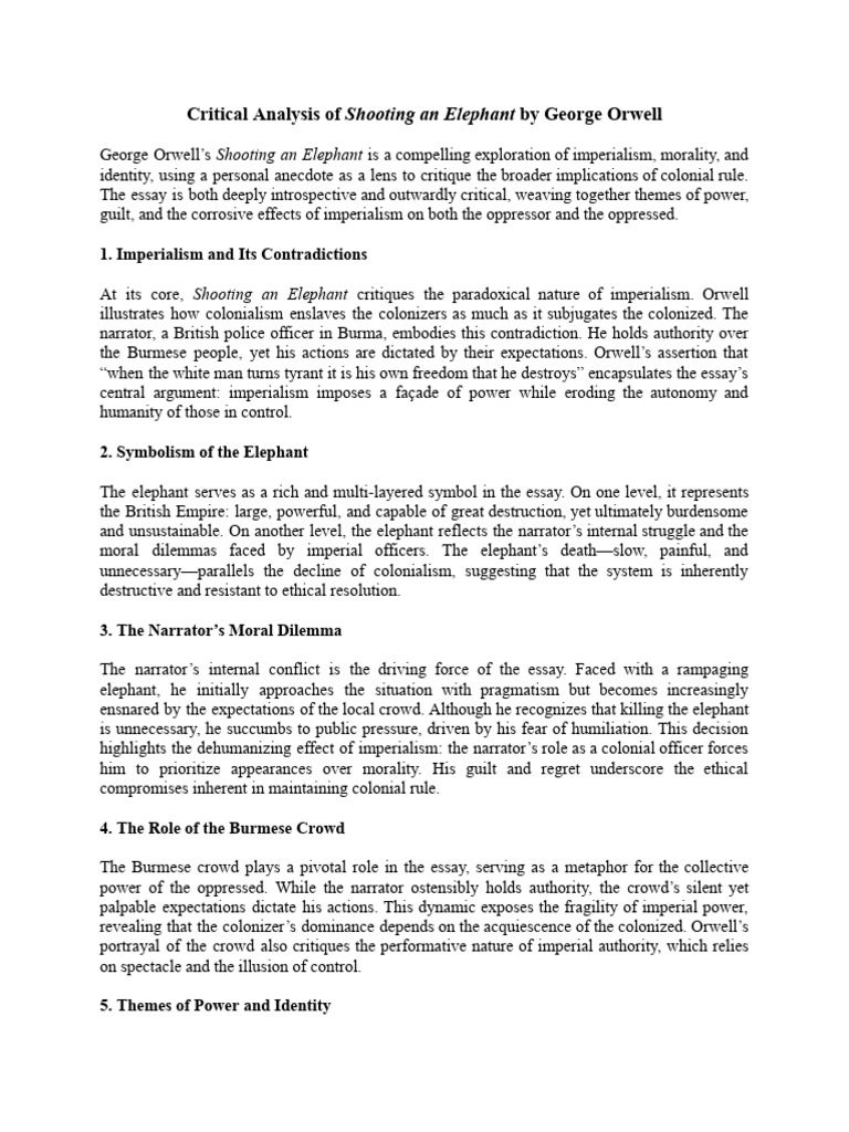 Critical Analysis of Shooting An Elephant by George Orwell | PDF