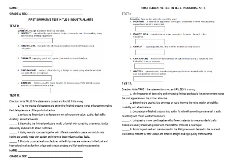 Grade 6 Part 2-Summative | PDF | Materials
