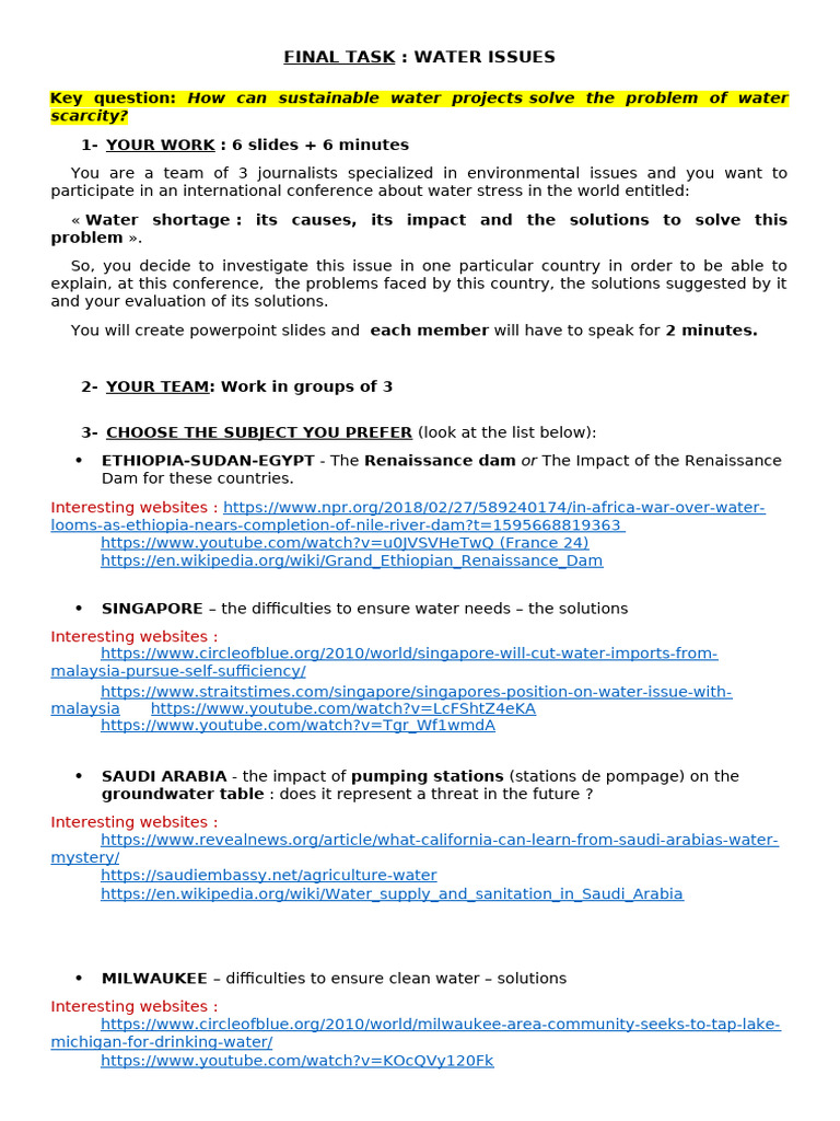 Water Question Final Task 2022-23 (1) | PDF | Water Scarcity | Hydrology