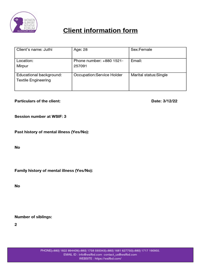 WSIF Client Information Form | PDF