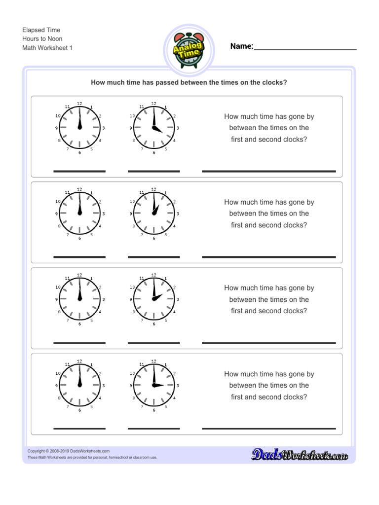 Elapsed Time Hours To Noon v1 | PDF
