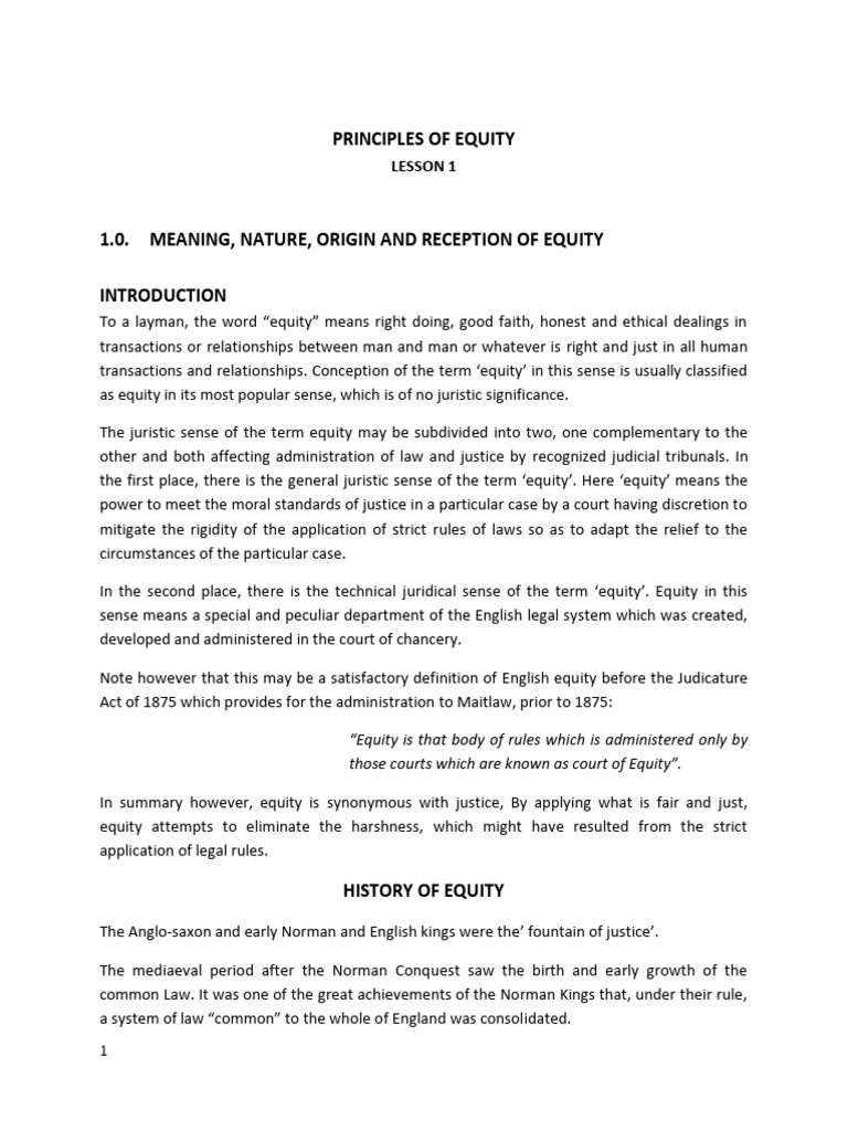 Principles of Equity (Lesson 1-3) | PDF | Equity (Law) | Legal Remedy