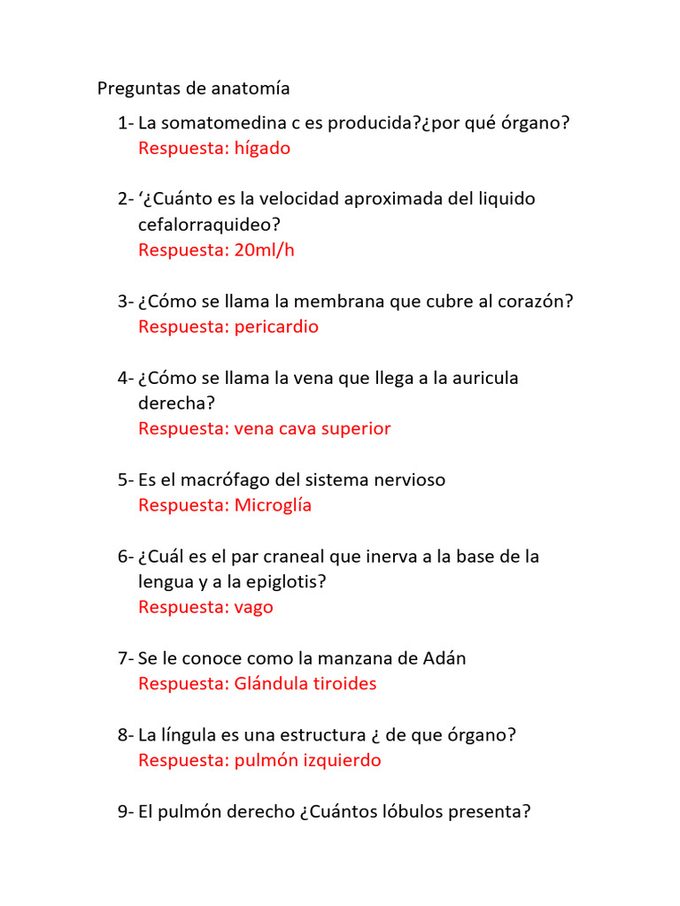 Preguntas De Anatomía Pdf