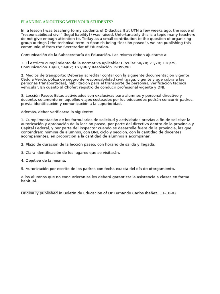 Planning An Outing With Your Students | PDF