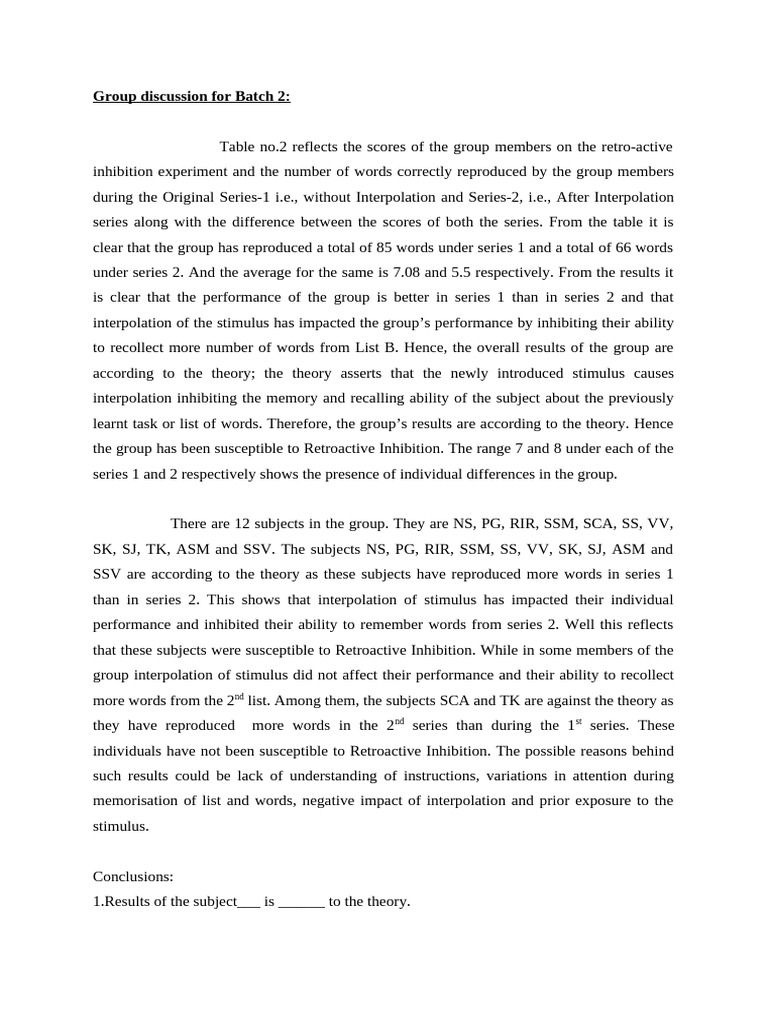 Retroactive Inhibition GD - Batch 1 & 2 | PDF | Psychological Concepts ...