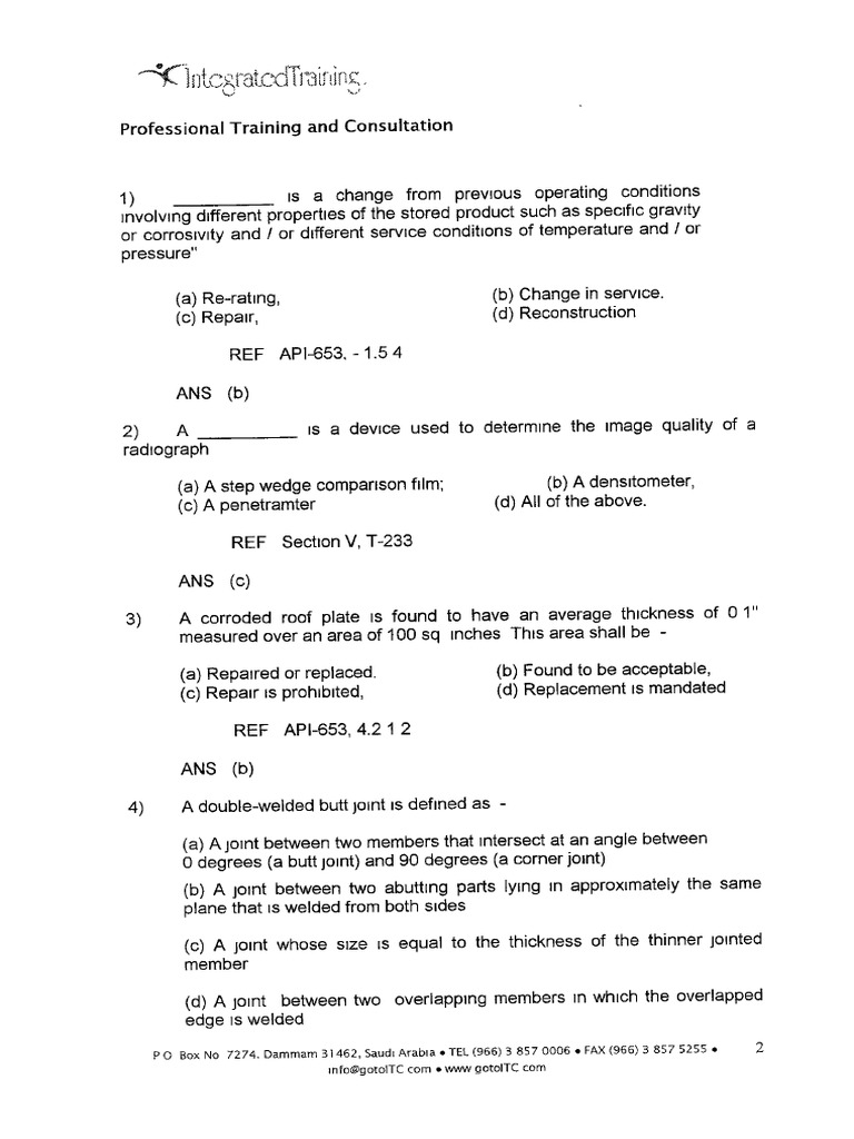API 653 Question Bank | PDF