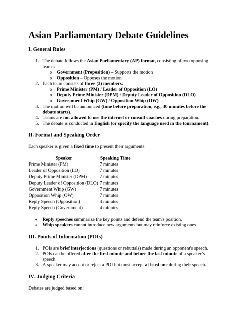 Asian Parliamentary Debate Guidelines | PDF | Meetings