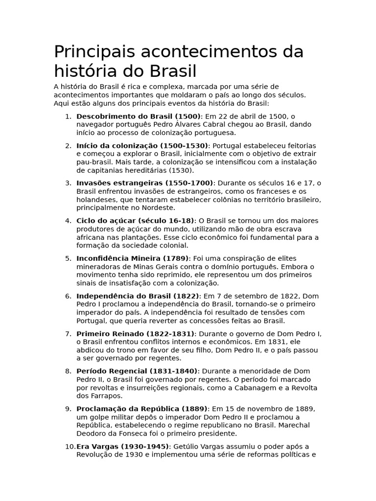 Principais Acontecimentos Da História Do Brasil | PDF | Brasil | República