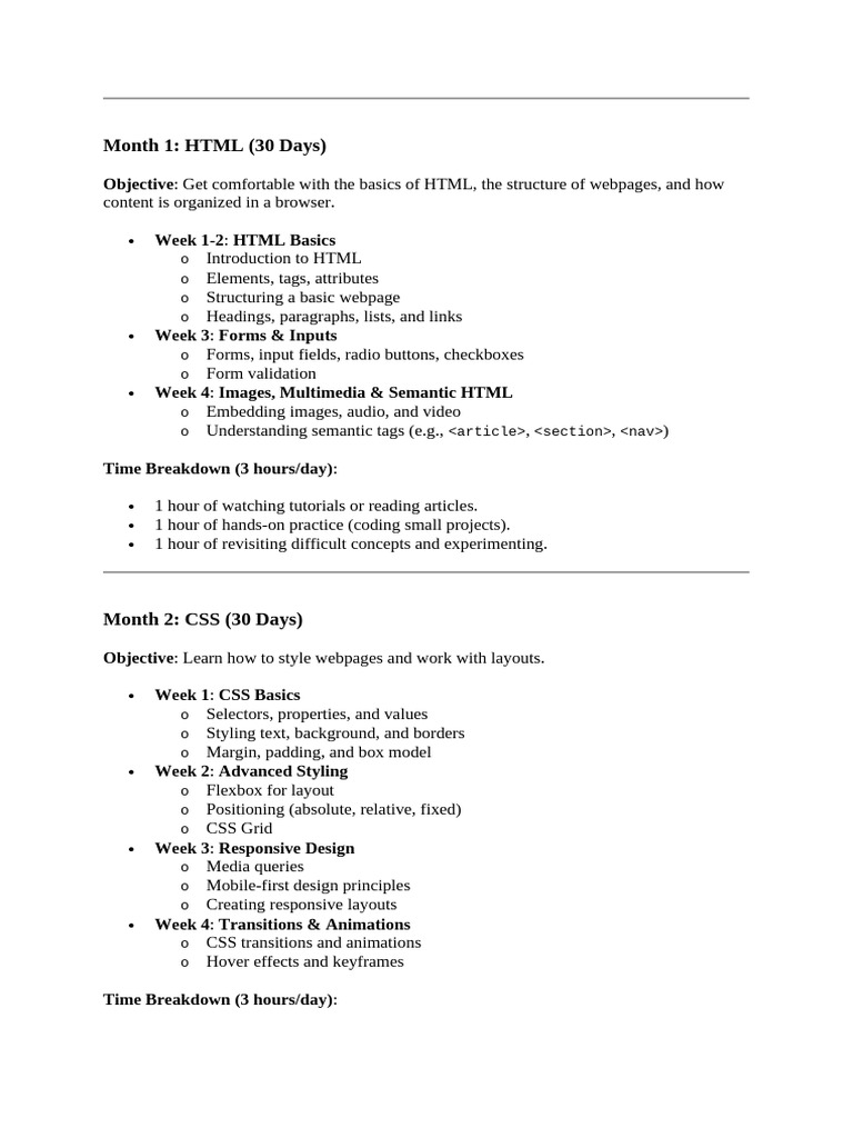 5-Month Web Development Bootcamp | PDF | Java Script | Html