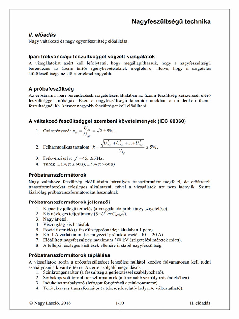 Nagyfeszültségű Technika (KVENF11OND) II. | PDF