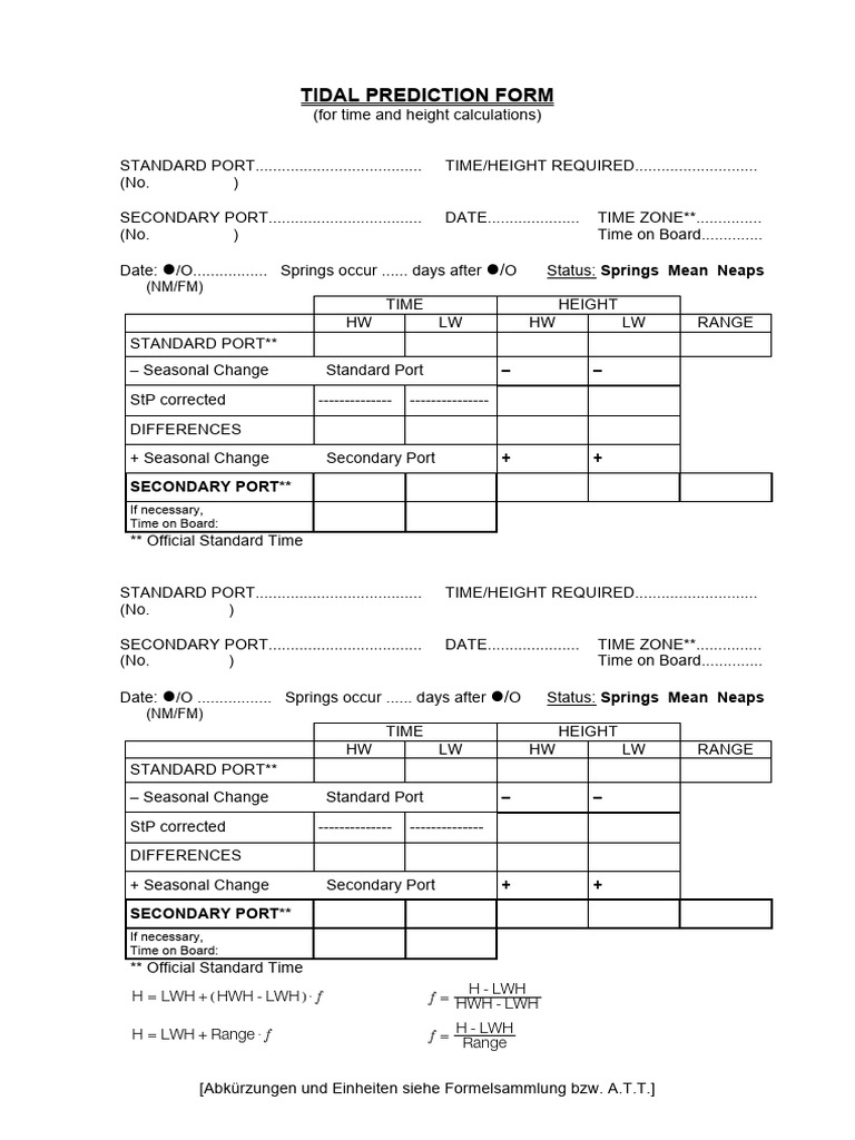 Tidal Prediction Form Guide | PDF