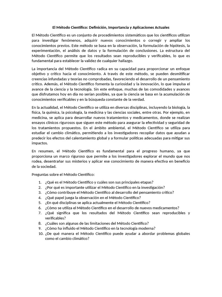 Método Científico: Definición y Preguntas | PDF | Método científico ...