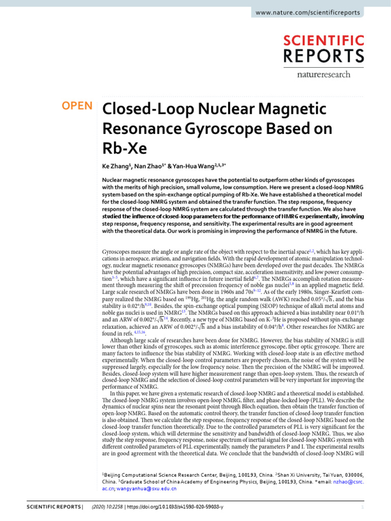 Closed-Loop Nuclear Magnetic Resonance Gyroscope based RB-Xe | PDF ...