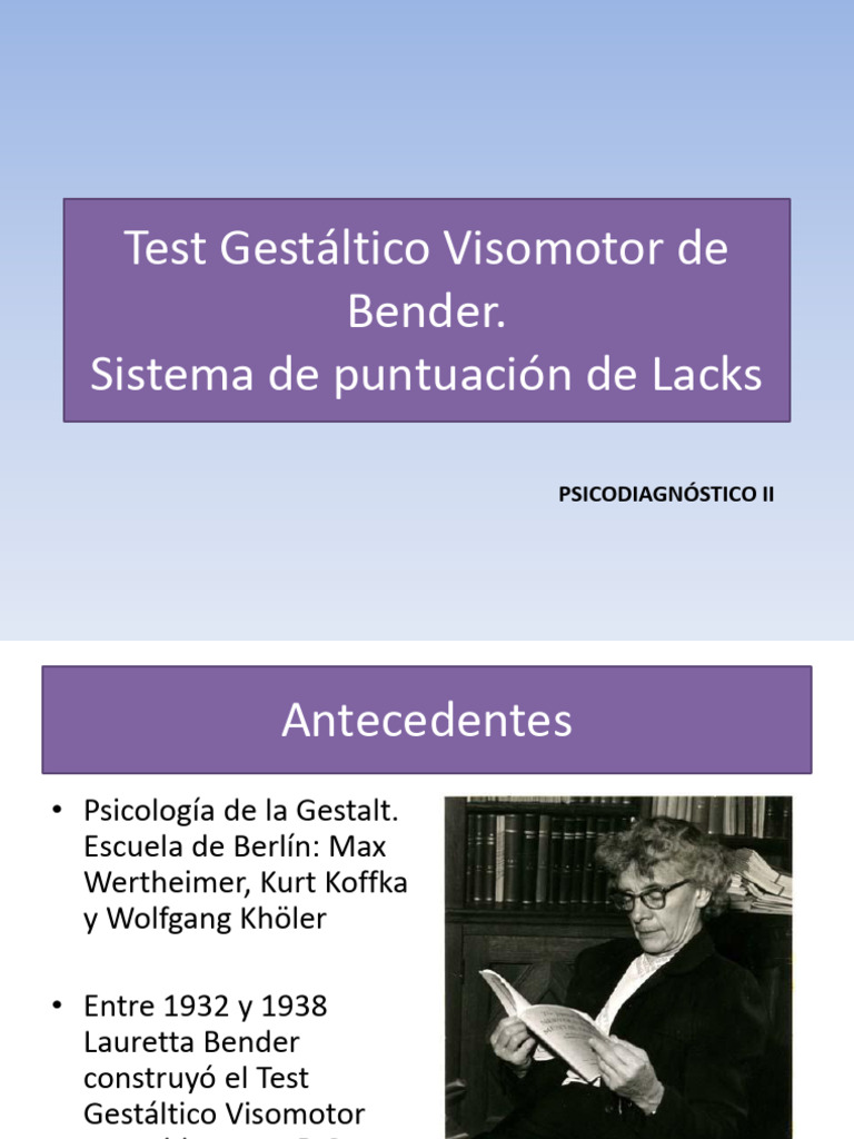 Presentacion Bender Adultos | PDF | Enfermedades y trastornos humanos | Psicología anormal