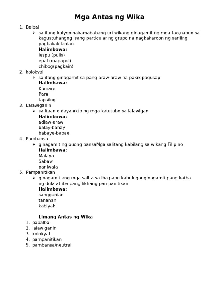 Antas NG Wika | PDF