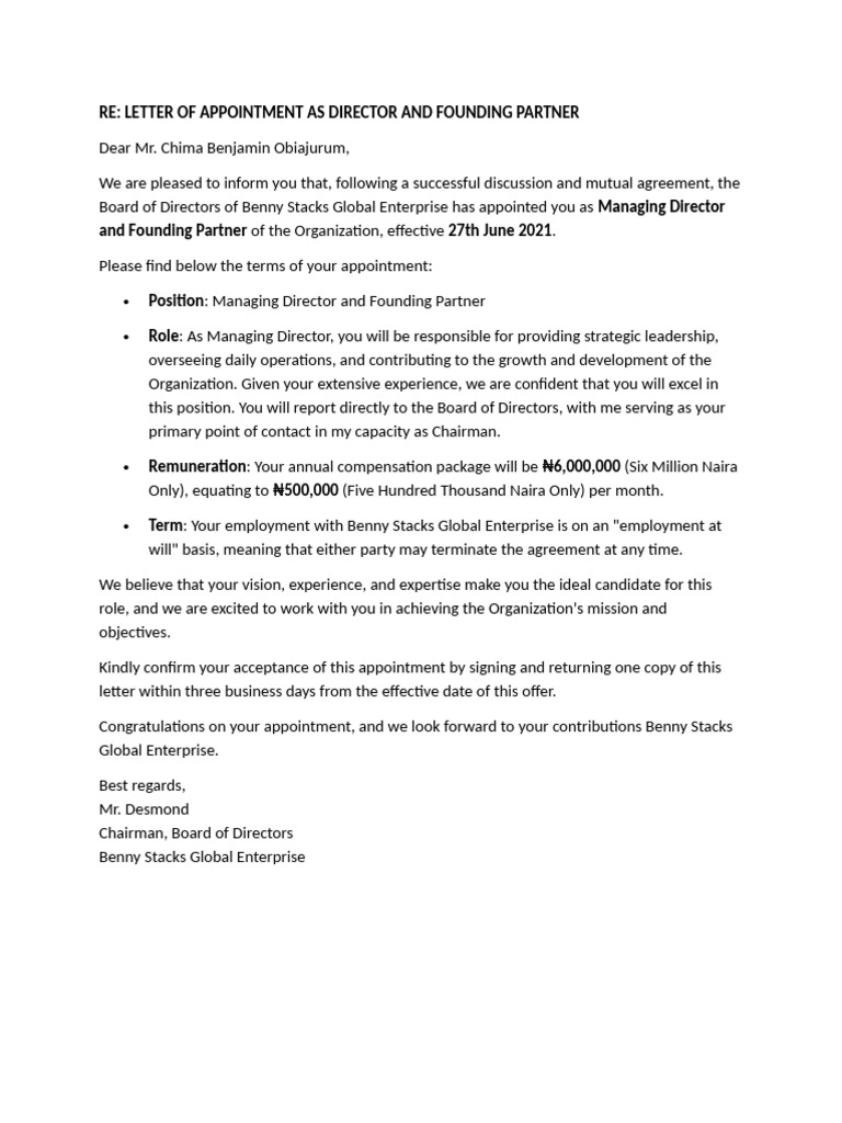 Appointment Letter - 101657 | PDF