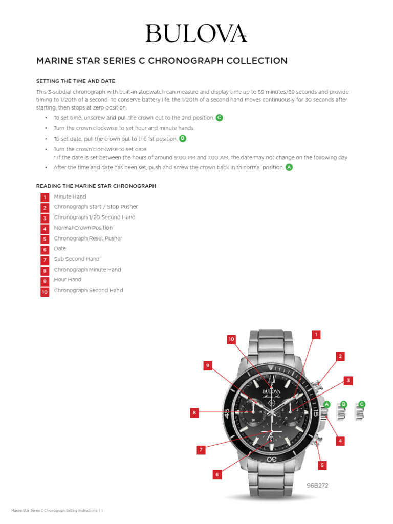 96B272 Bulova - Mens Marine Star Series C - Enhanced Instructions | PDF ...