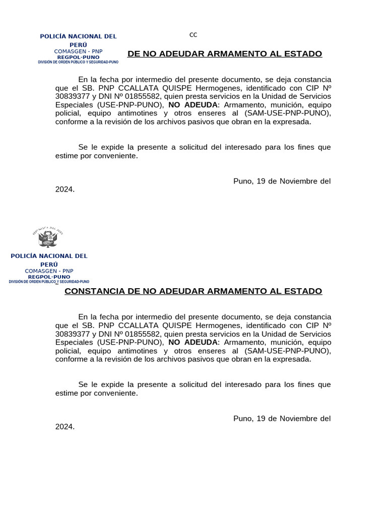 Constancia de No Adeudar | PDF | Crimen violento | Seguridad nacional