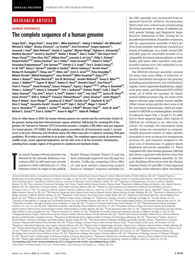 The Complete Sequence of A Human Genome. | PDF | Human Genome | Gene ...