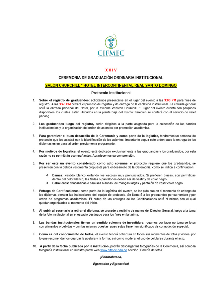 Protocolo Graduacion Cifmec - Docx 1 | PDF
