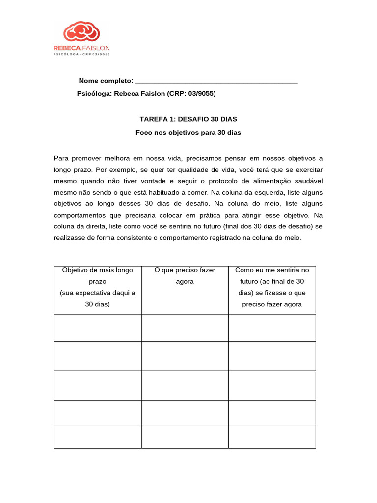 TAREFA 1- Foco nos objetivos (1) | PDF