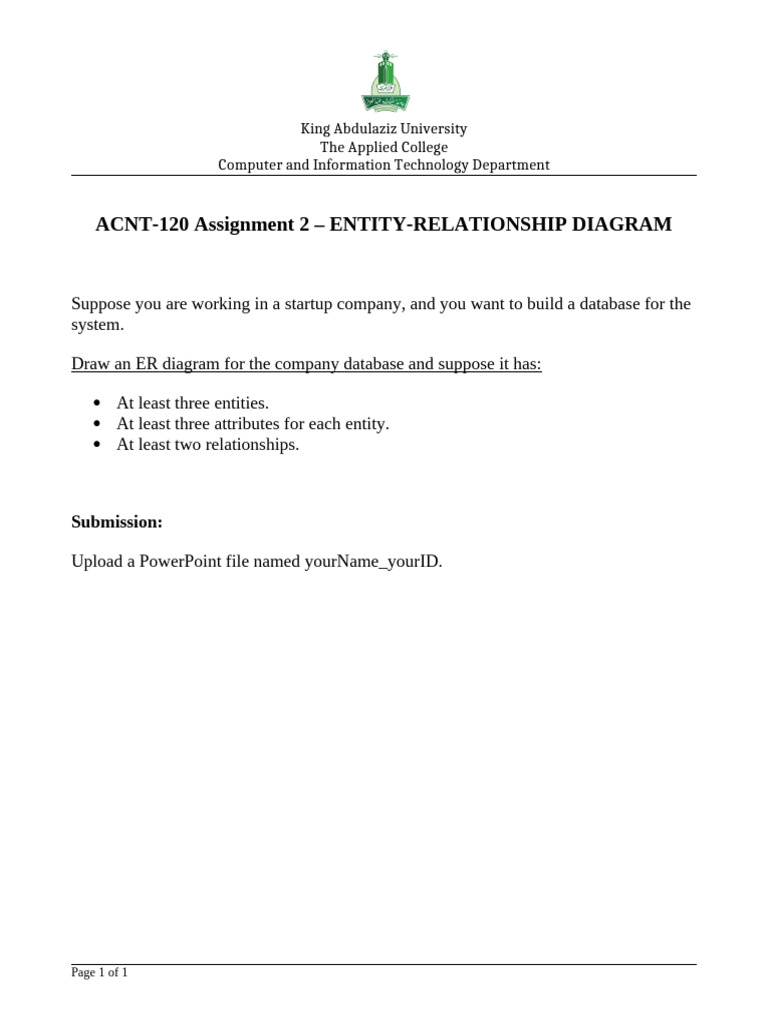 ER Diagram Assignment for Database Design | PDF