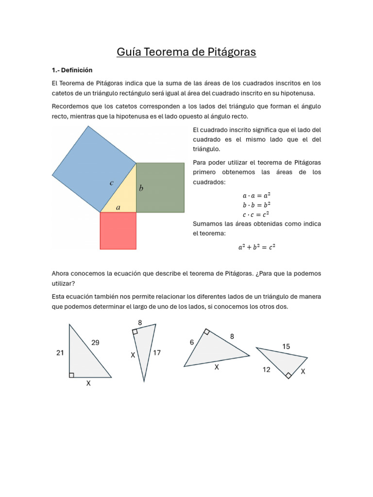 Guía Teorema de Pitágoras | PDF | Triángulo | Geometría triangular