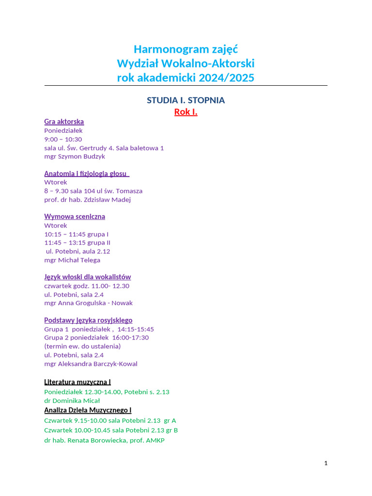 Harmonogram Zajec Wydz III 2024 2025 1 | PDF