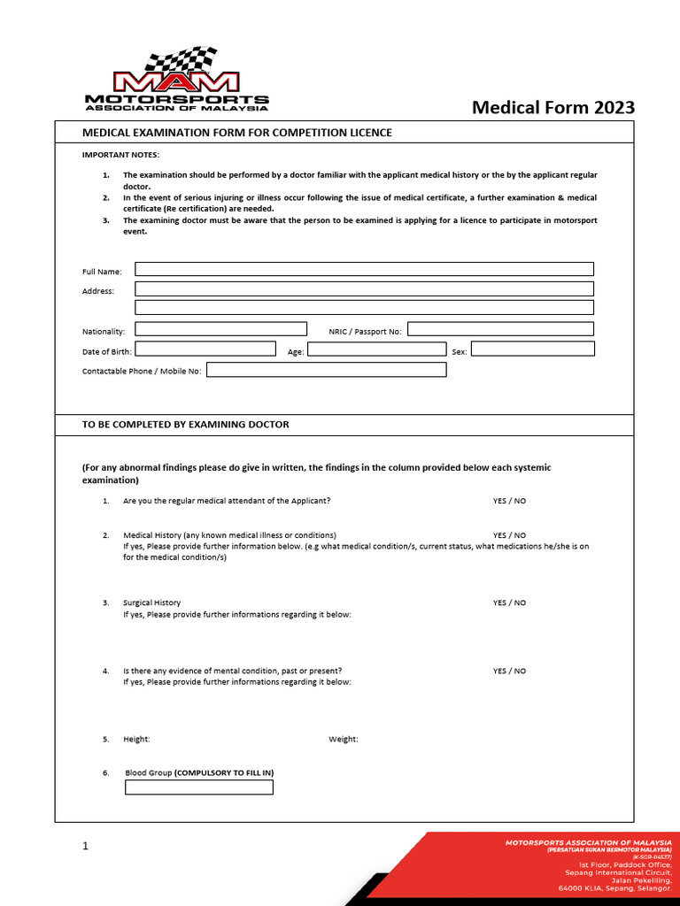 Medical Examination Form | PDF | Medical Specialties | Clinical Medicine