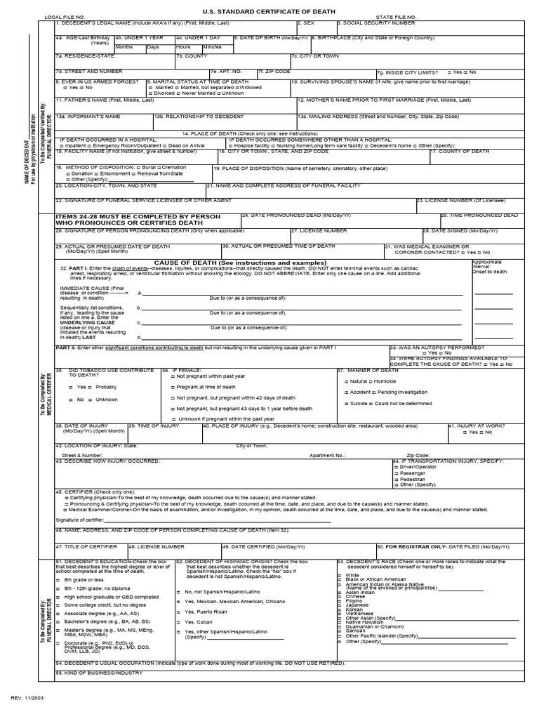 U.S. Death Certificate Template Guide | PDF | Myocardial Infarction ...