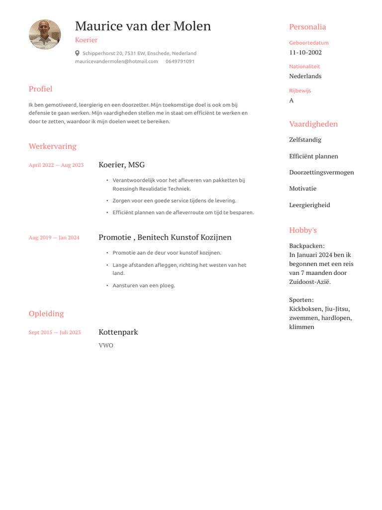 CV Maurice Van Der Molen | PDF