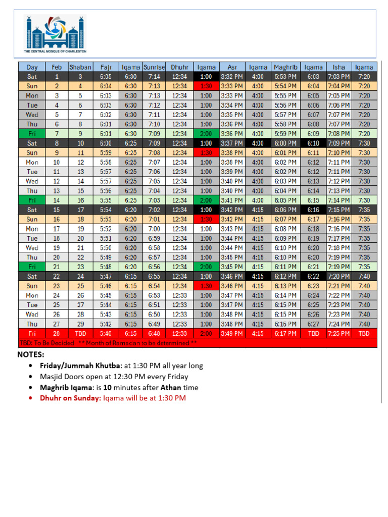 Feb 2025 Prayer Times | PDF