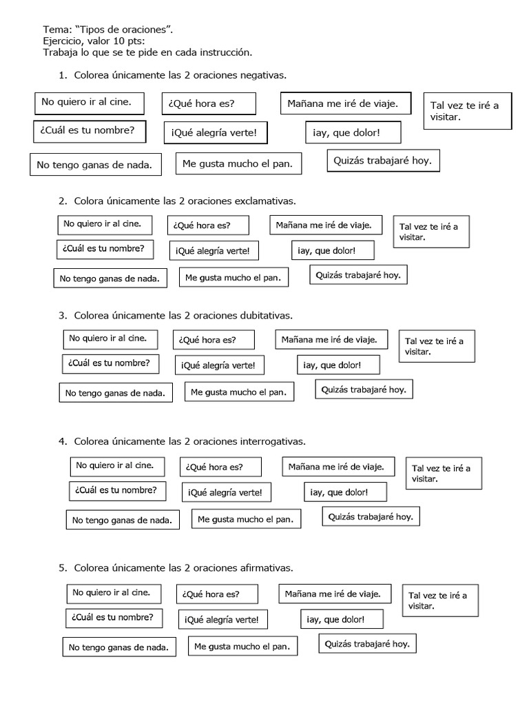 Prueba Tipos de Oración | PDF