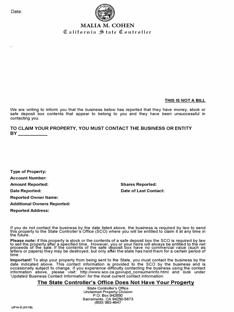Unclaimed Funds Notice To Owner | PDF
