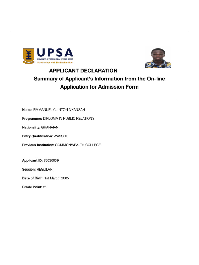 UPSA - Admissions | PDF