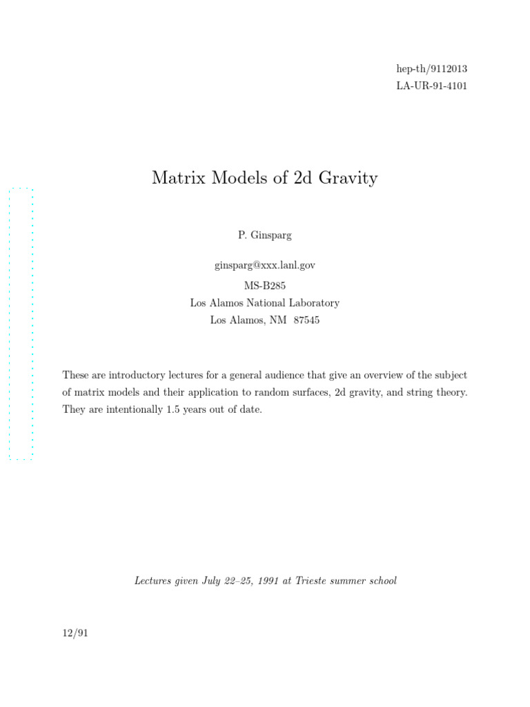 Matrix Models in 2D Gravity Overview | PDF | String Theory | Vertex ...