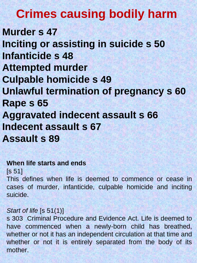 Overview of Bodily Harm Crimes | PDF | Murder | Assault