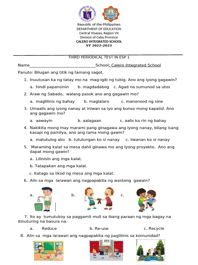 ESP 3rd Periodical Test With Header | PDF